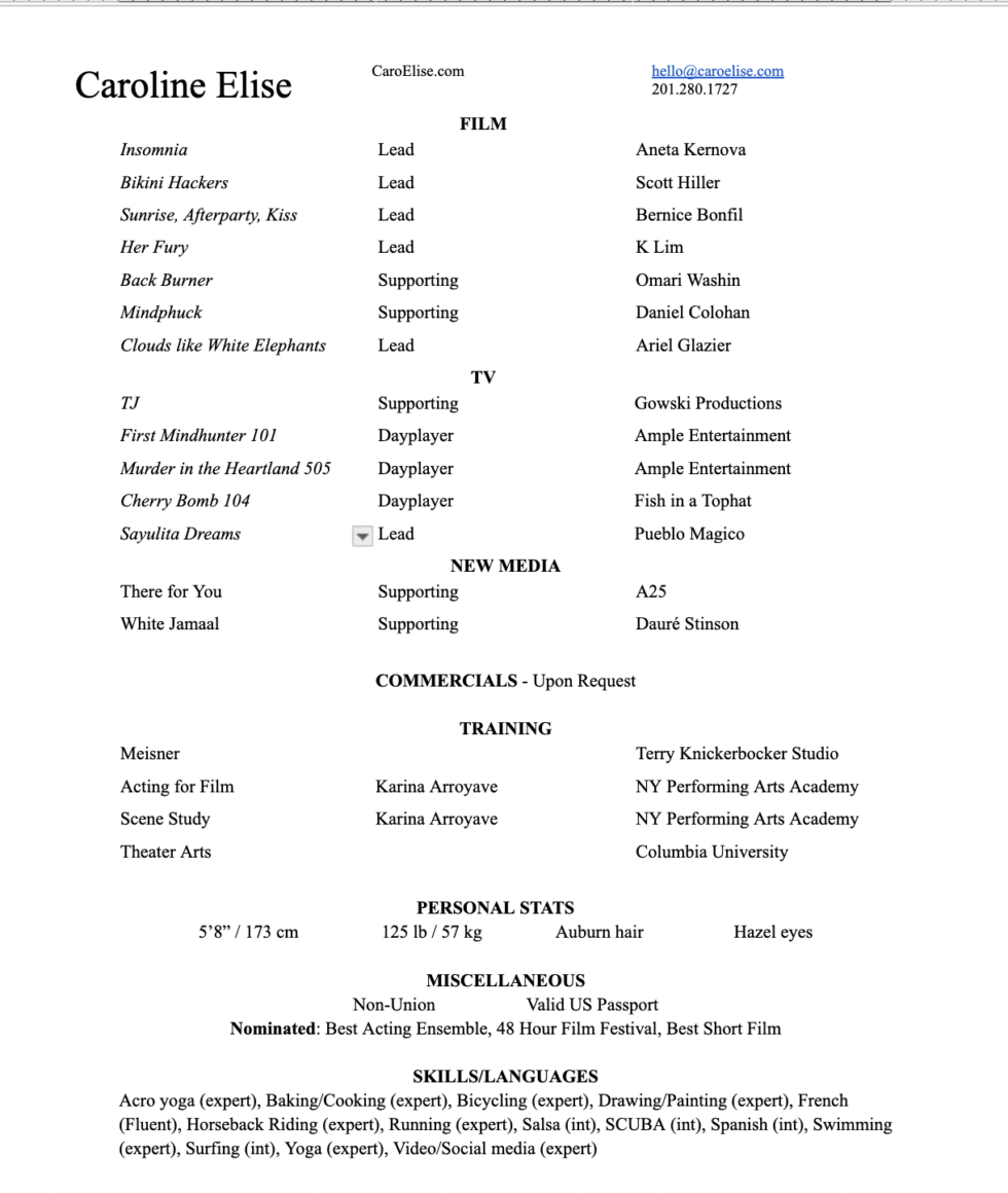 Resume | Caroline Elise